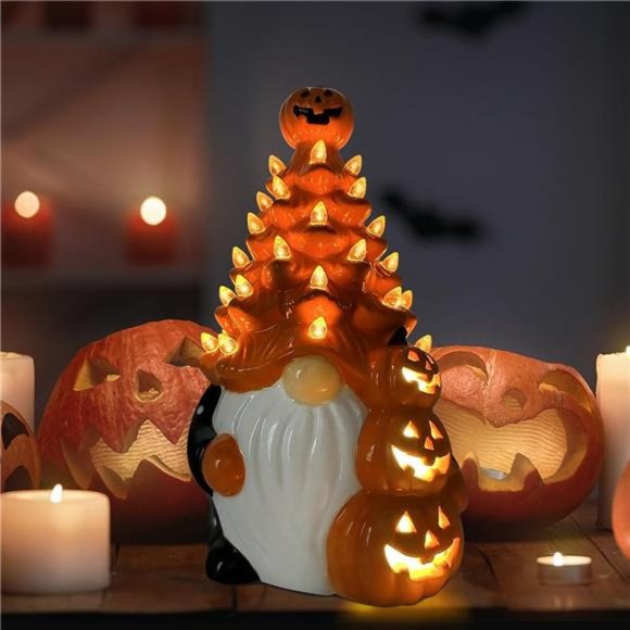 Holiday | Orange Gnome Ceramic Tree Lighted Light Up Pumpkin Gnome ...